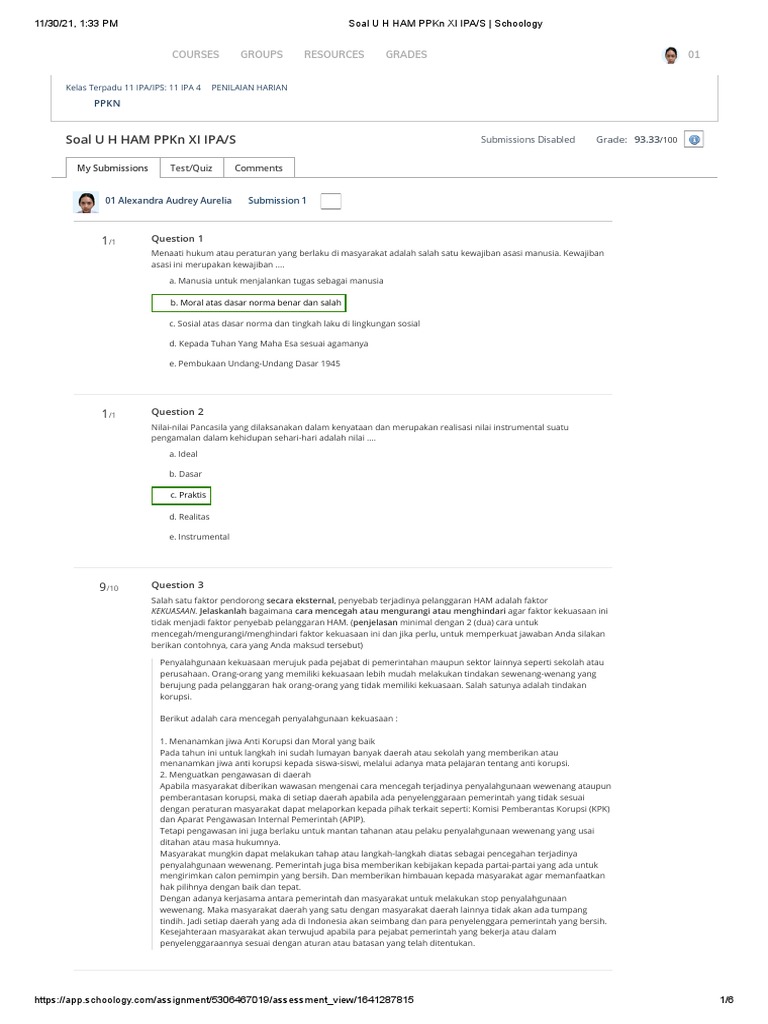 Soal U H Ham PPKN Xi Ipa - S - Schoology | PDF