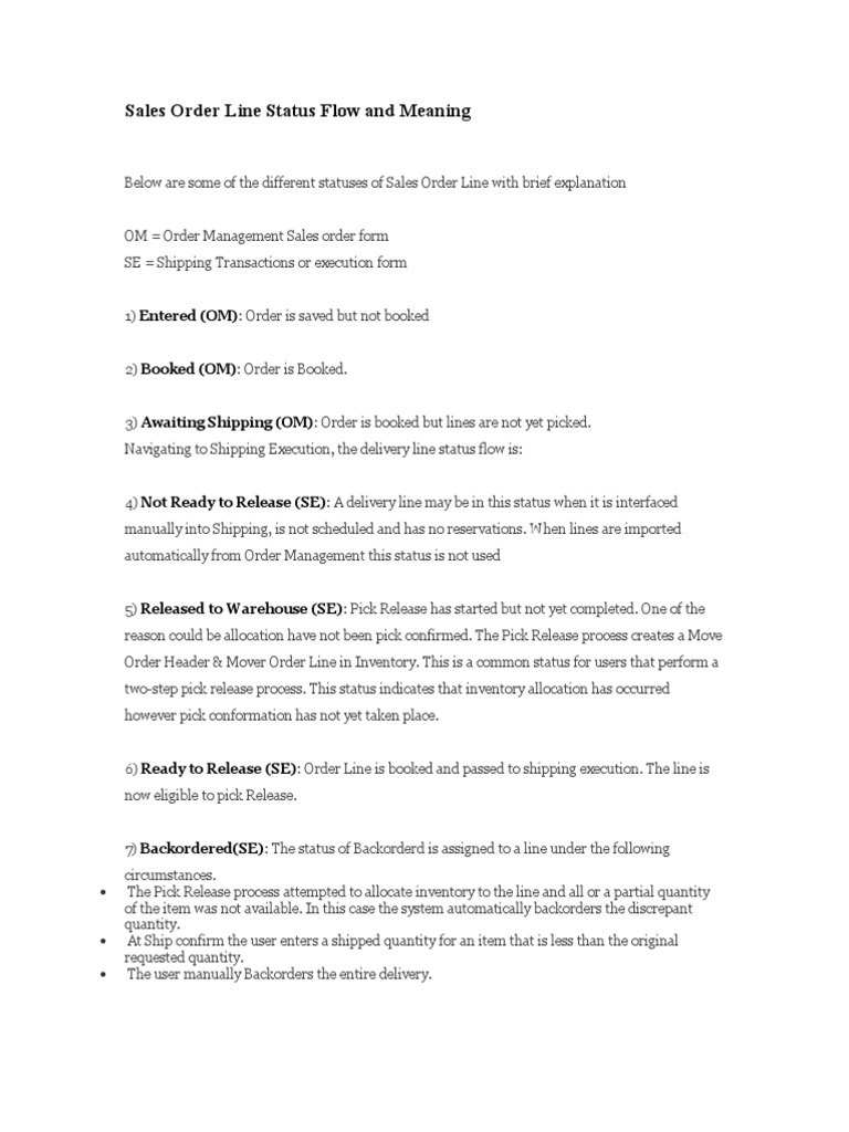 Sales Order Line Status Guide | PDF