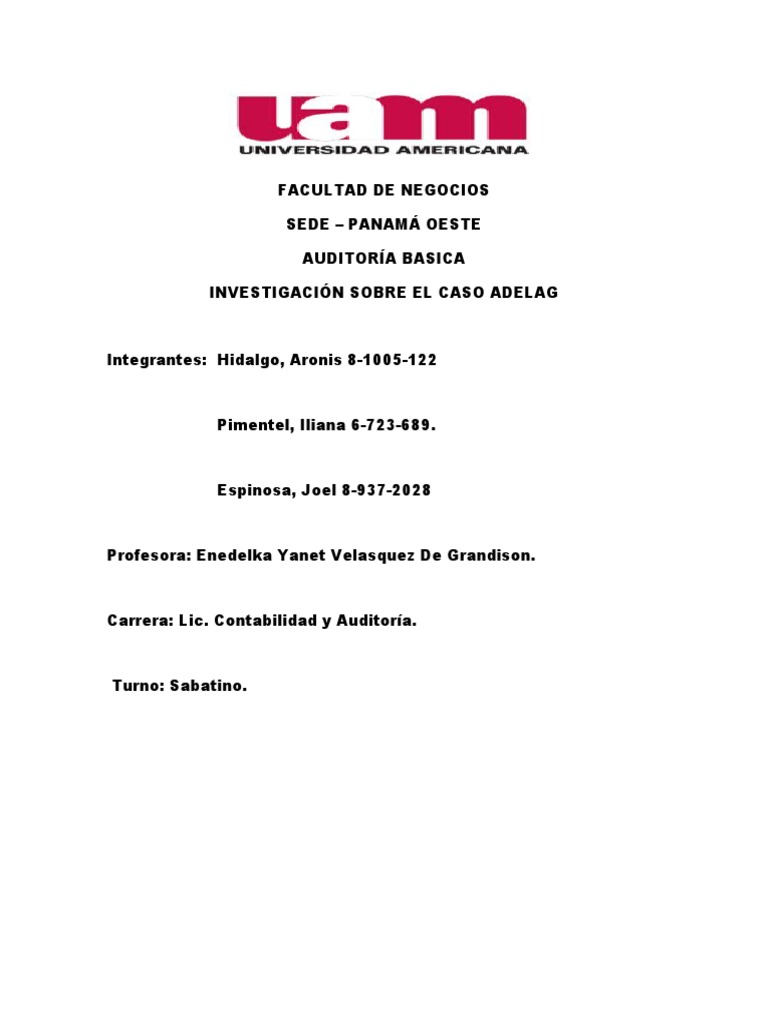 Caso Adelag | PDF | Auditoría | Contabilidad