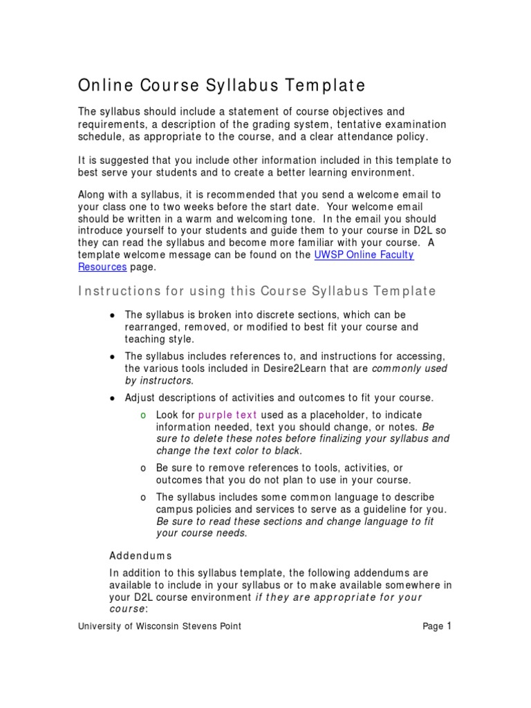 UWSP Online Course Syllabus Template | PDF | Academic Dishonesty ...