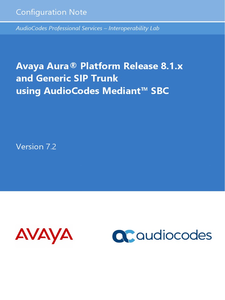 Avaya Aura 81x With Generic Sip Trunk Using Mediant SBC Configuration Note | PDF | Session ...