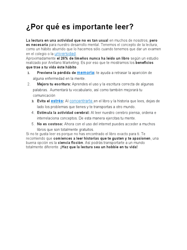 Por Qué Es Importante Leer | PDF