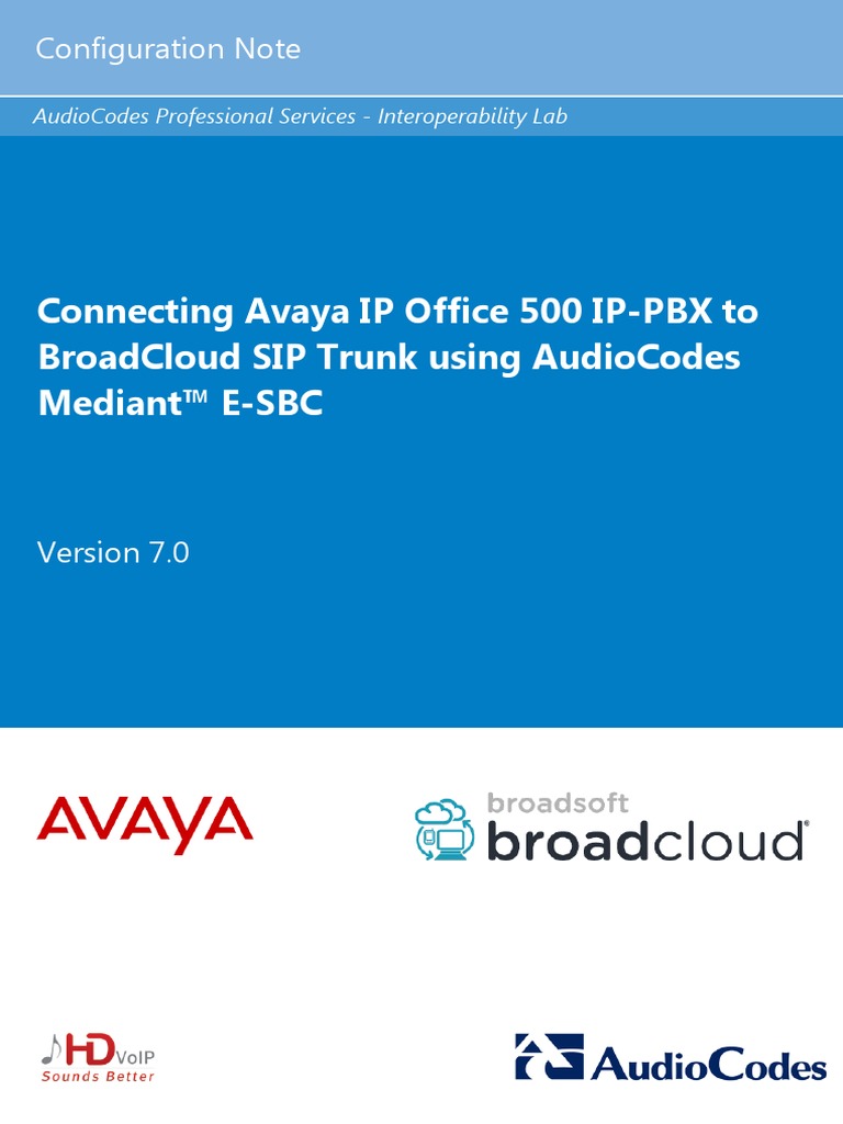 LTRT 12460 Avaya Ip Office 500 Ip PBX With Broadcloud Sip Trunk Using Mediant e SBC ...