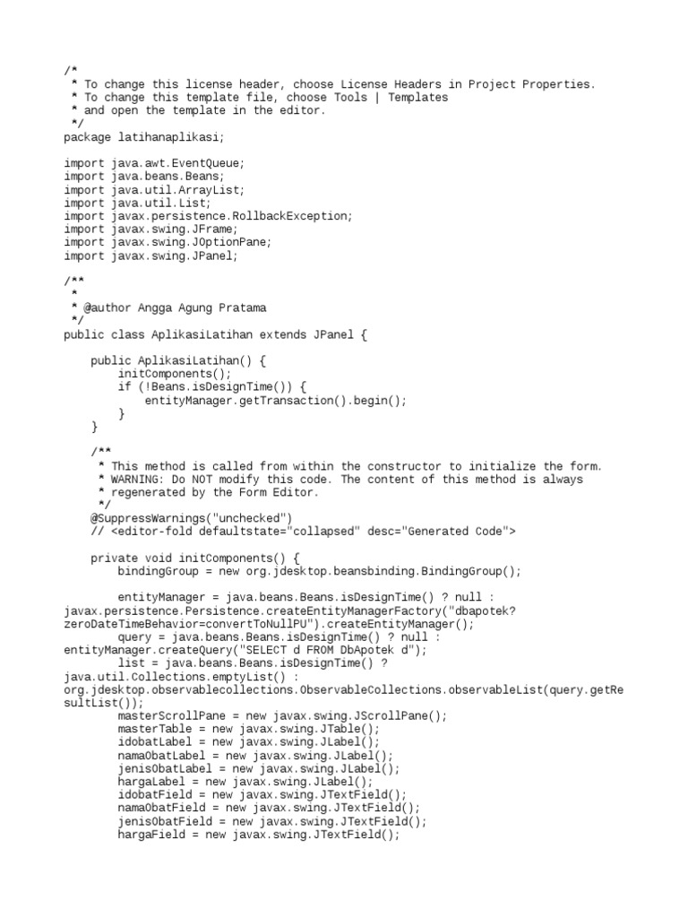 Apotik Script | PDF | Java (Programming Language) | Object Oriented Programming
