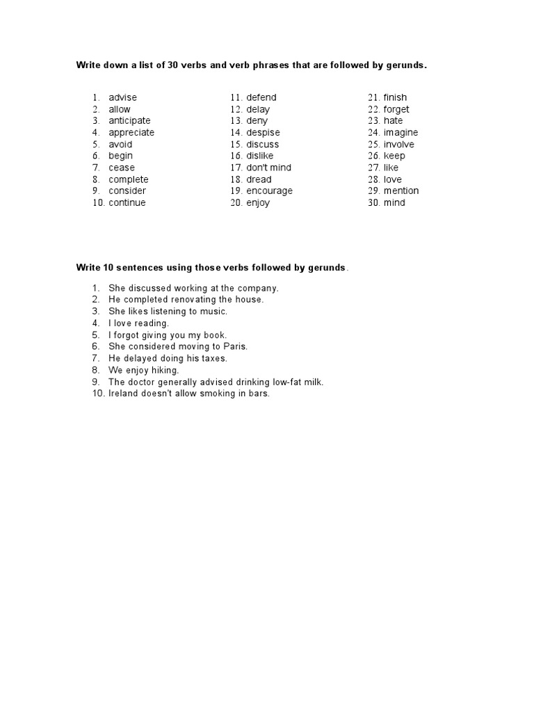 Verbs Followed by Gerunds List | PDF
