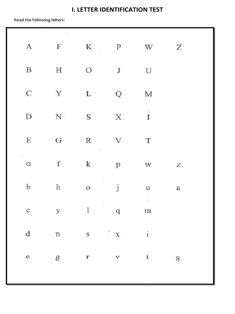 I. Letter Identification Test: Read The Following Letters | PDF | Games ...