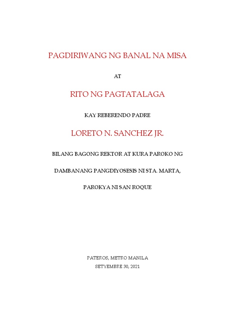 Misa at Rito NG Pagtatalaga - Fr. Jhun | PDF