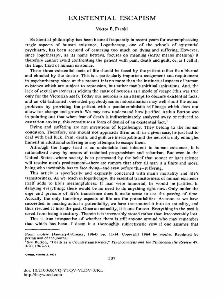 (OMEGA - Journal of Death and Dying Vol. 2 Iss. 4) Frankl, Viktor E. - Existential Escapism ...