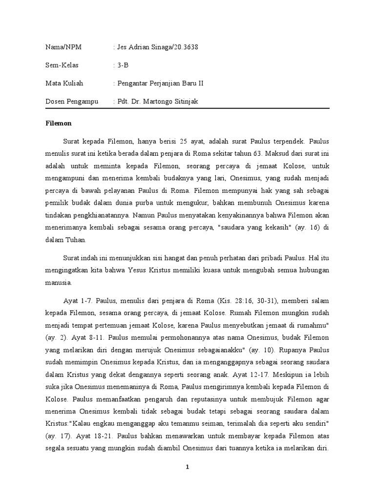 Surat Paulus untuk Filemon | PDF