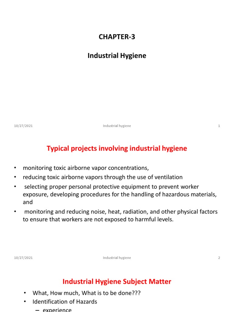 Chapter 3 - Industrial Hygiene | PDF | Occupational Hygiene ...