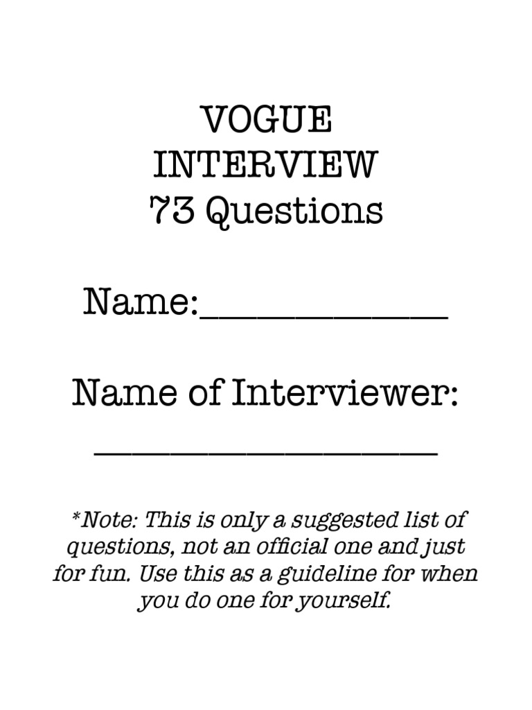 73 Fun Questions for Vogue Interviews | PDF | Language Arts & Discipline