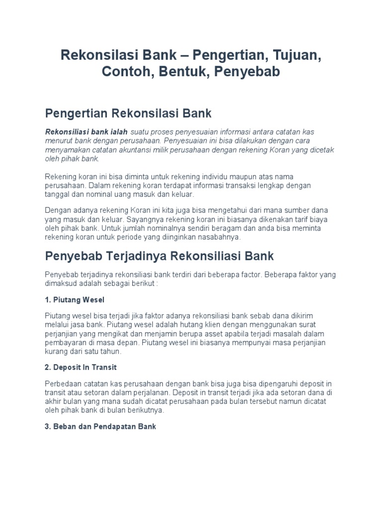 Materi Rekonsiliasi Bank | PDF | Bisnis | Hukum