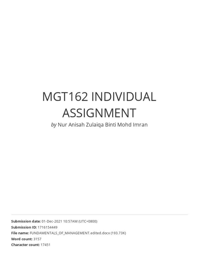 Mgt162 Individual Assignment | PDF