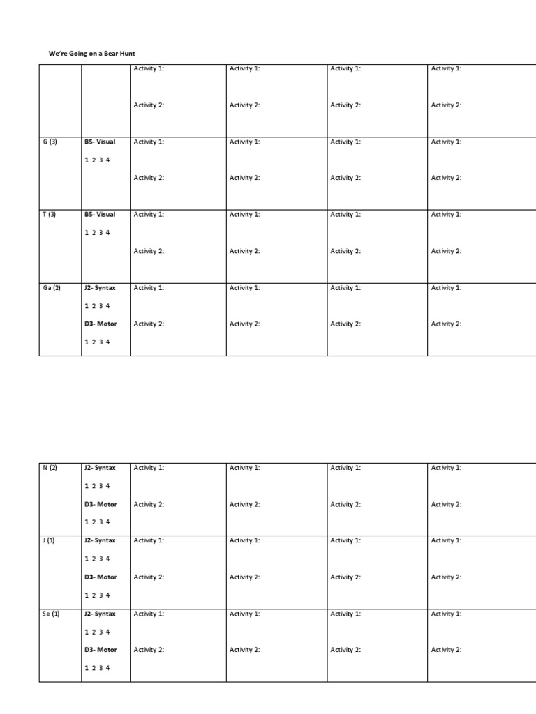Bear Hunt Activities and Learning Goals | PDF | Phrase | Learning