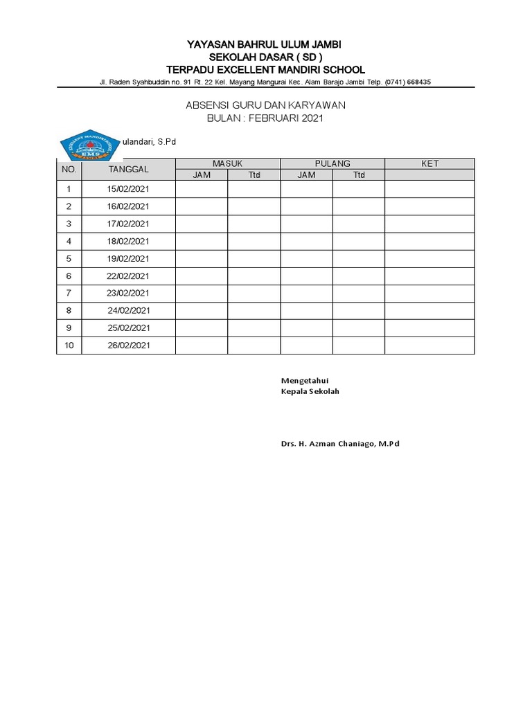 Absen Manual Guru Exellent | PDF