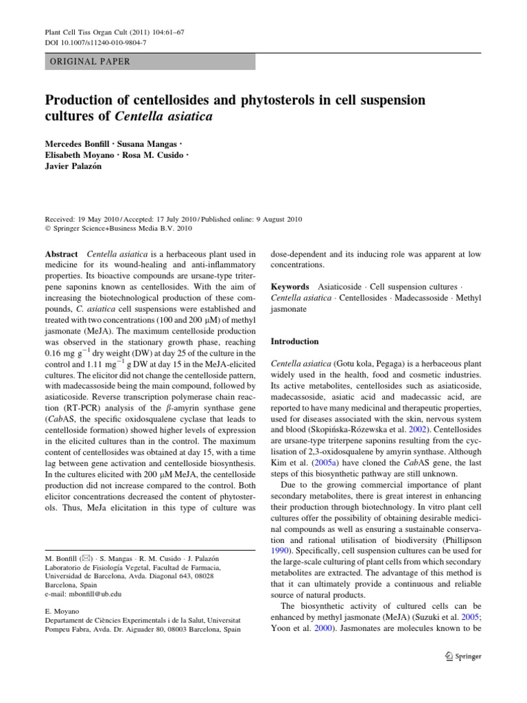 Centelloside Production in C. asiatica Cultures | PDF | Polymerase ...