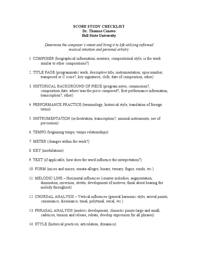 Score Study Checklist | PDF | Musical Techniques | Sound