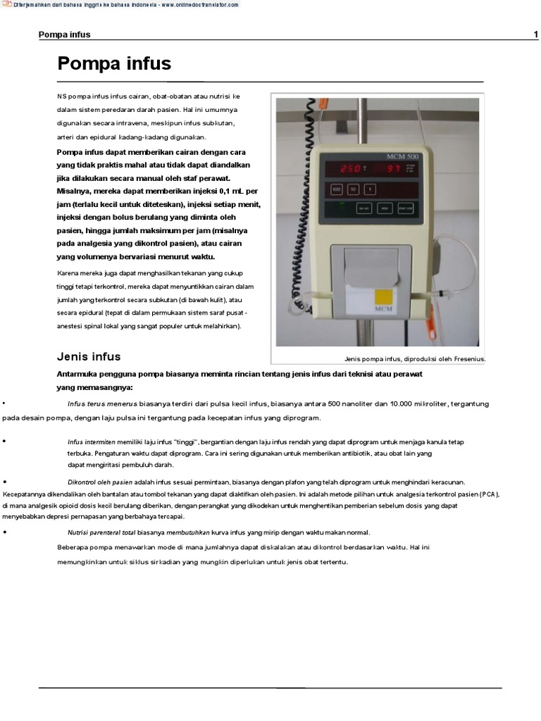 Diterjemahkan dari bahasa Inggris ke bahasa Indonesia - Pompa infus | PDF