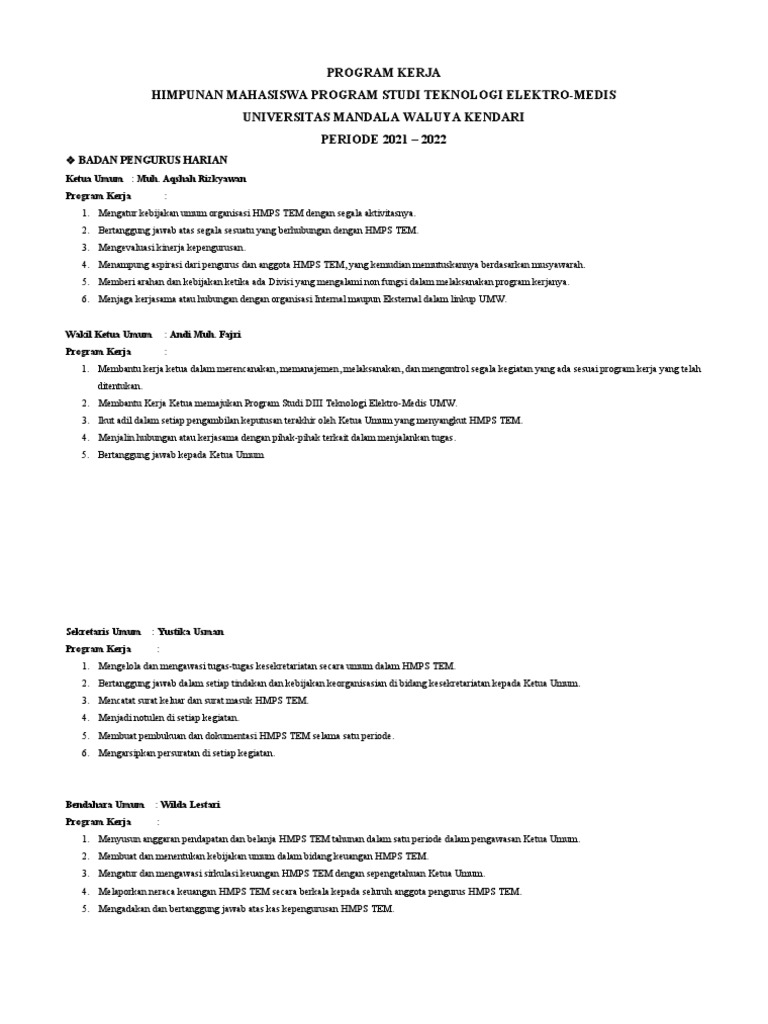 PROGRAM KERJA HIMPUNAN MAHASISWA PROGRAM STUDI TEKNOLOGI ELEKTRO-MEDIS ...