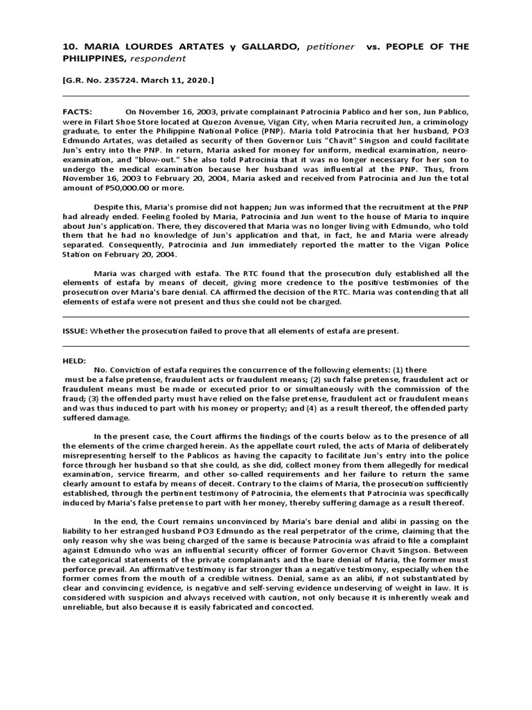 The Court Affirms Conviction for Estafa Finding All Elements Were ...