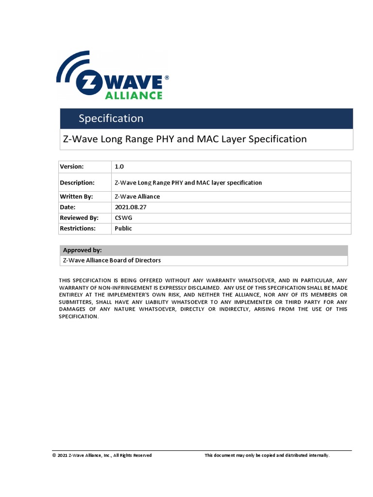 Z-Wave Long Range PHY and MAC Layer Specification | PDF | Computer ...