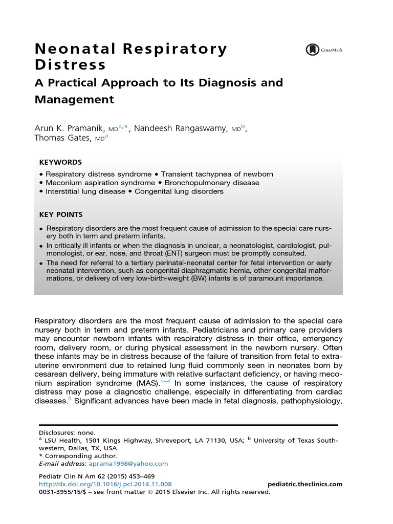 Neonatal Respiratory Distress - A Practical Approach To Its Diagnosis ...