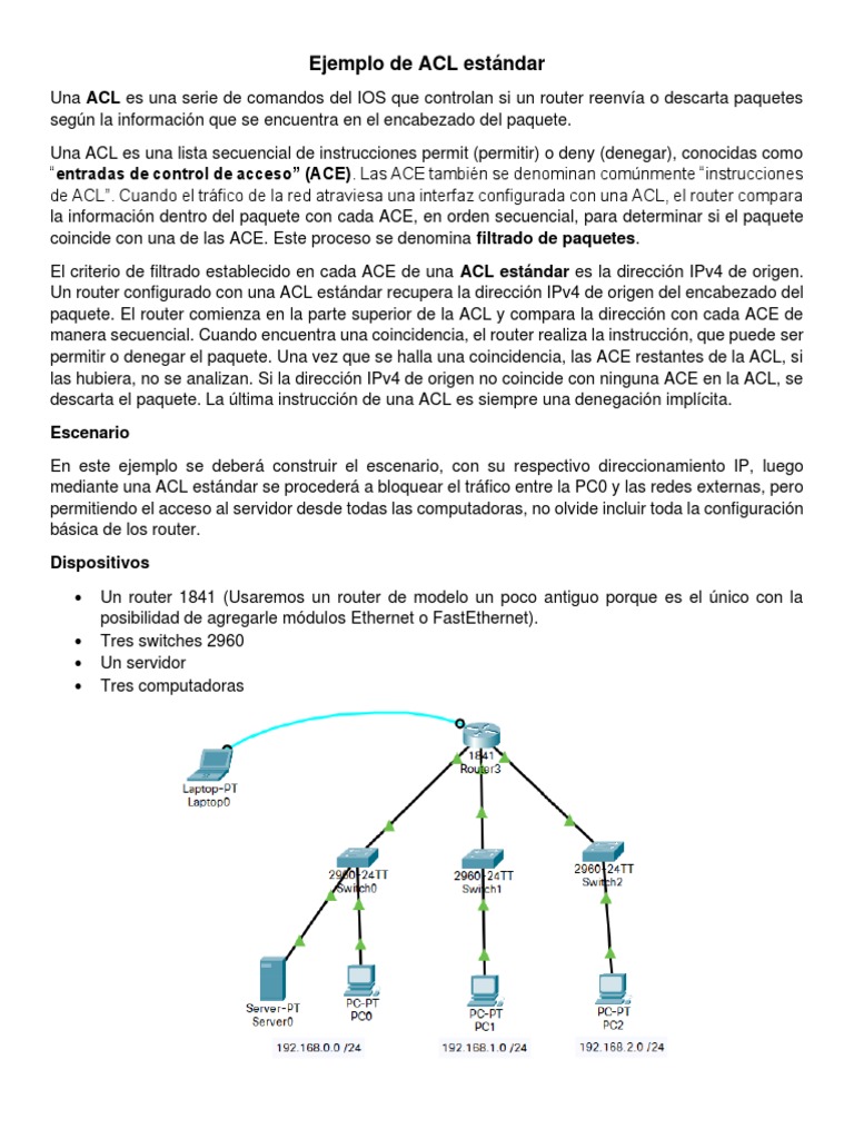 Ejemplo de ACL Estándar | PDF | Enrutador (Computación) | Dirección IP
