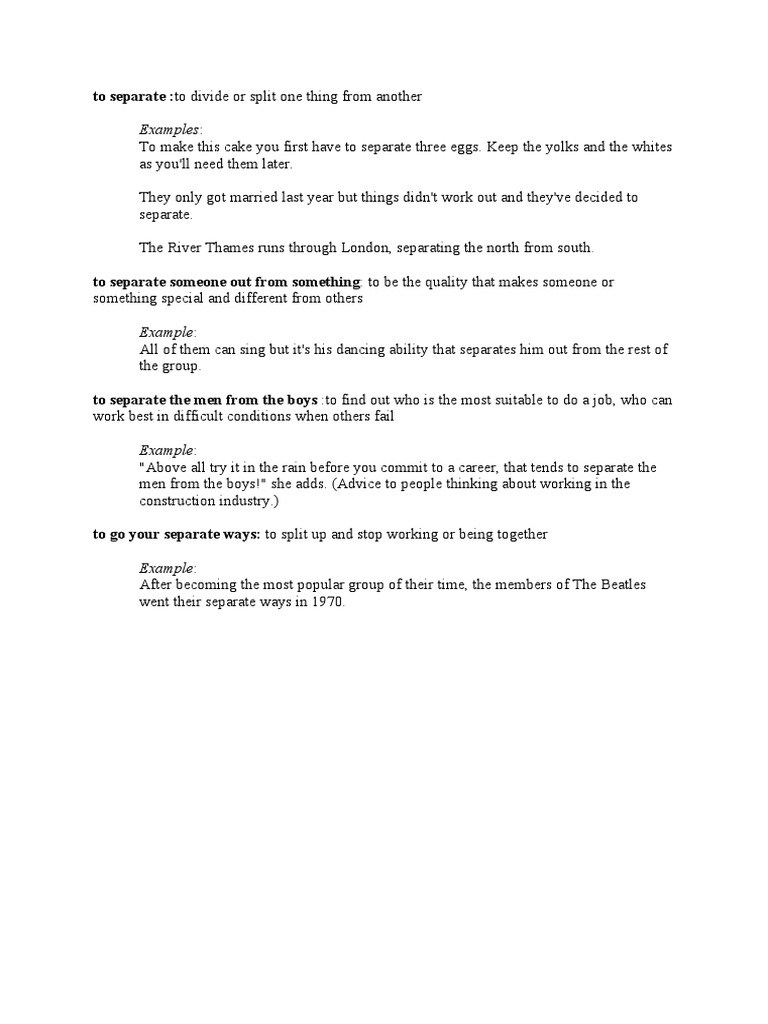 Understanding the Meaning of "Separate" | PDF