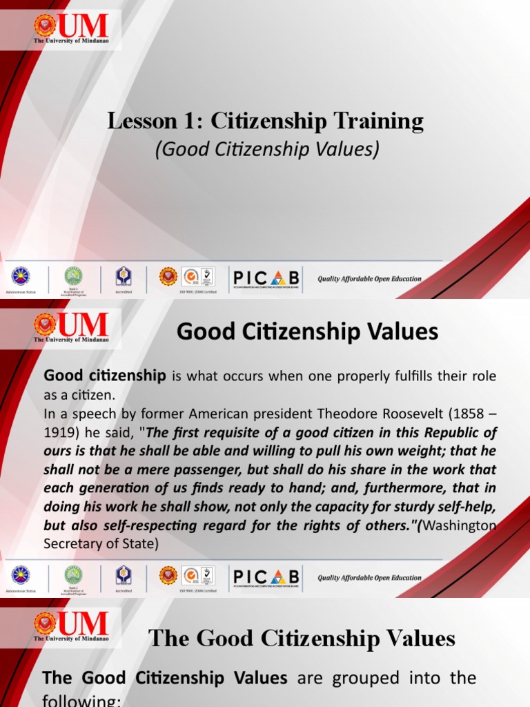 Lesson 1 Citizenship Training Good Citizenship Values | Descargar ...