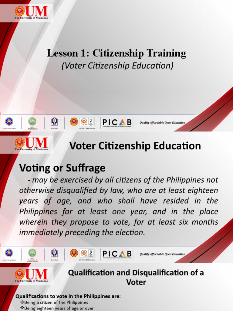 Lesson 1 Citizenship Training Voter Citizenship Education | PDF ...