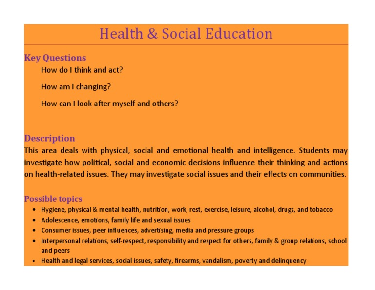 Health & Social Education: Key Questions | PDF | Self-Improvement ...