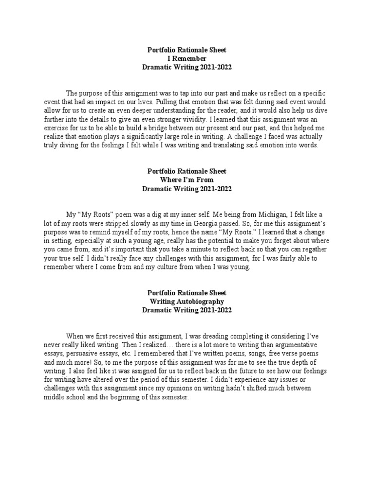 Portfolio Rationale Sheet | PDF | Essays | Cognition