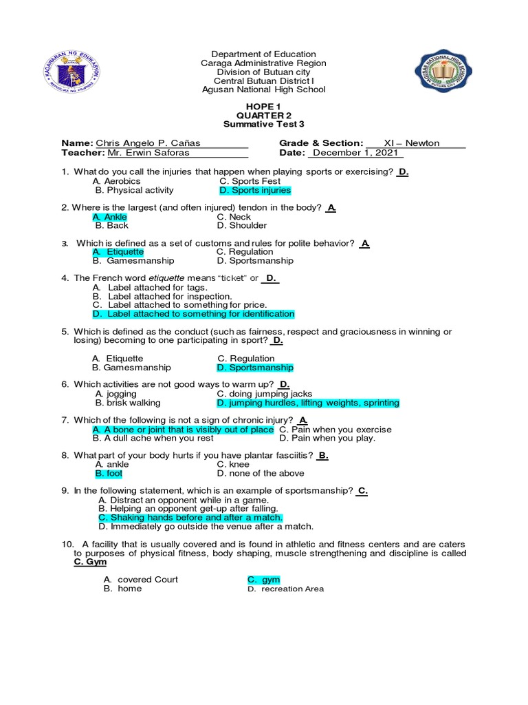 Summative Test Number 3 | PDF | Diseases And Disorders | Clinical Medicine