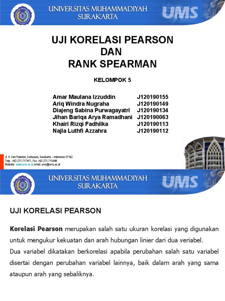 Kelompok 5 - Uji Korelasi Pearson Dan Rank Spearman - 5B | PDF