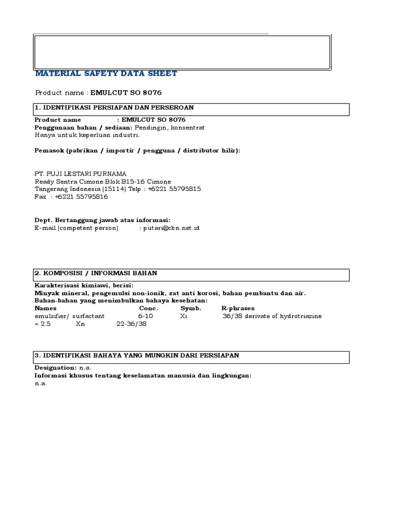 MSDS Emulcut So 8076 | PDF