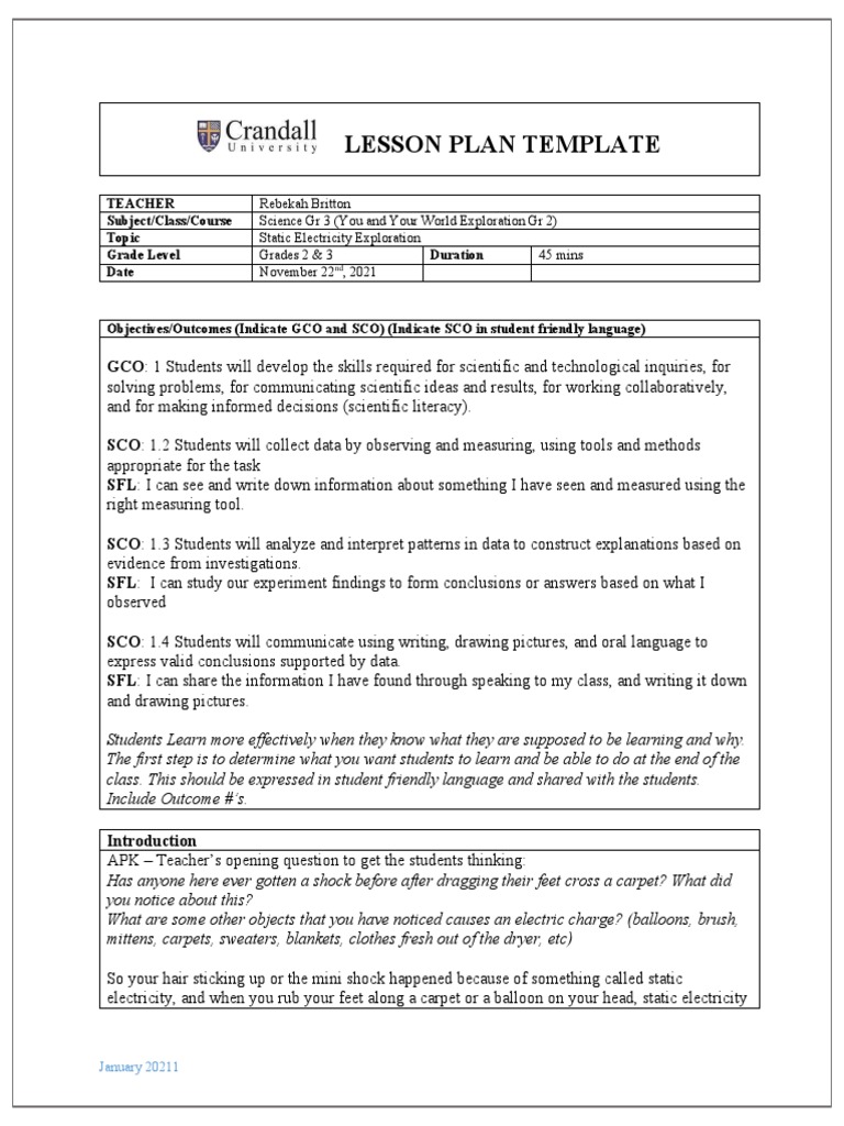 Lesson Plan Template: Teacher Subject/Class/Course Topic Grade Level ...