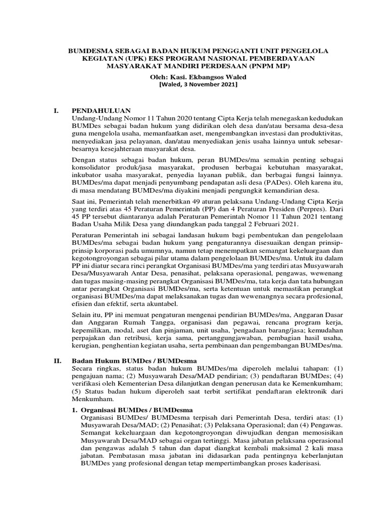 BUMDesma Sebagai Pengganti UPK PNPM-MP | PDF