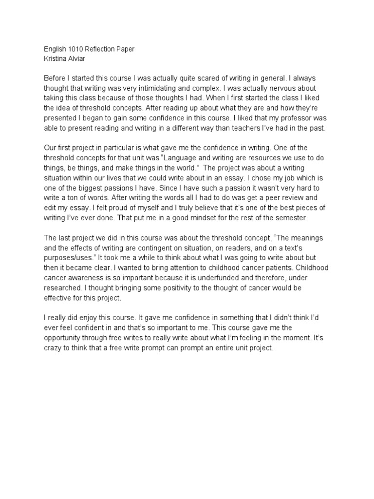 English 1010 Reflection Paper | PDF