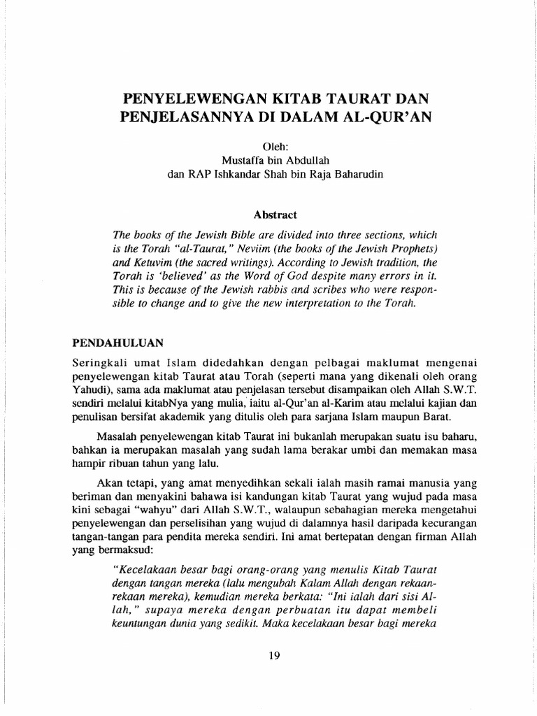 Penyelewengan Kitab Taurat Dan Penjelasannya Di Dalam Al-Qur'An | PDF ...
