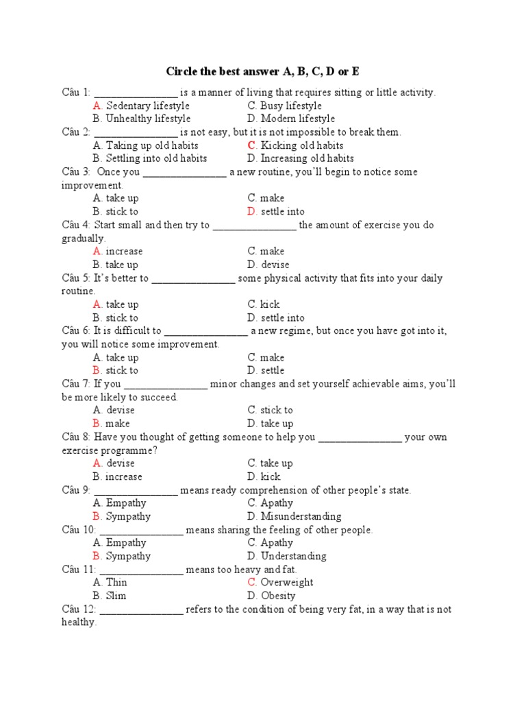 Circle The Best Answer A, B, C, D or E | PDF | Obesity | National ...