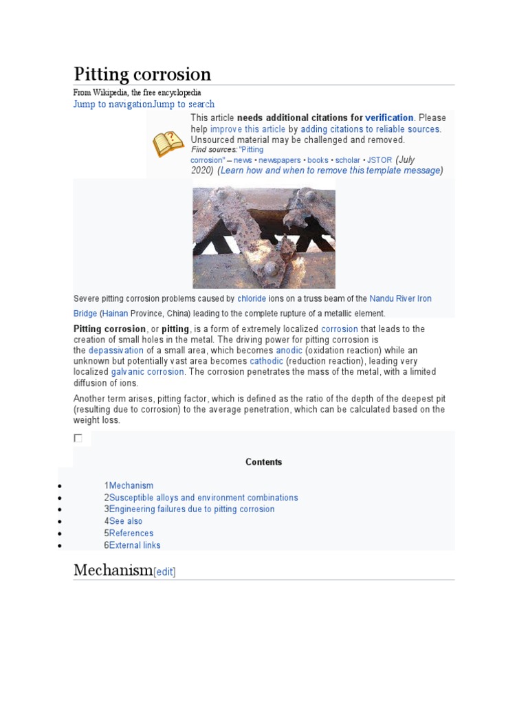 Pitting Corrosion: Mechanism | PDF | Chemical Elements | Industrial ...