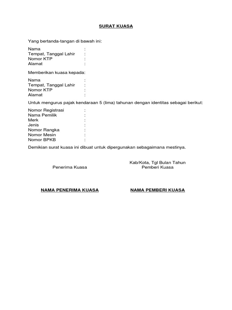 Contoh Surat Kuasa Pengurusan Pajak 5 Tahunan | PDF Contoh Surat Kuasa Pengurusan Pajak 5 Tahunan | PDF