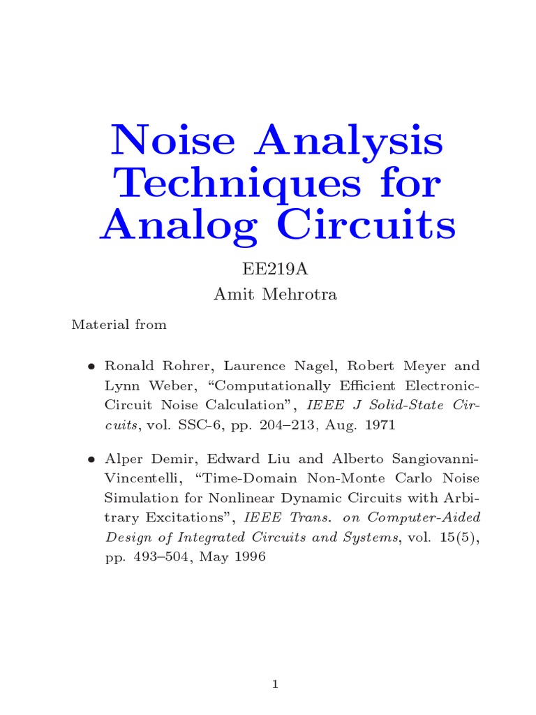 Analog Circuit Noise Analysis Techniques | PDF | Stochastic ...