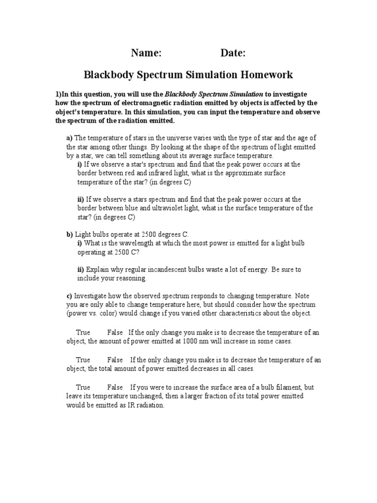 Blackbody Spectrum Simulation Guide | PDF | Greenhouse Effect ...