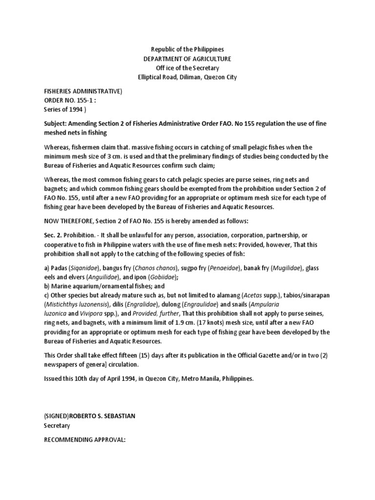 Amending FAO 155-1 on Fine Mesh Nets | PDF | Fish | Fish And Humans