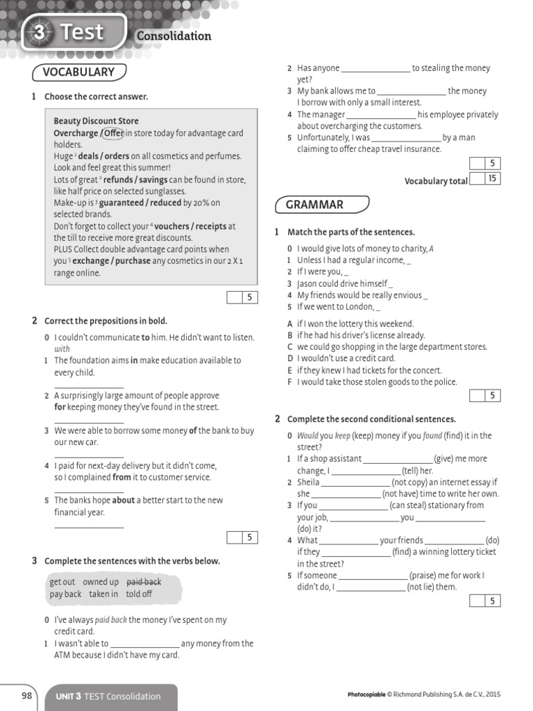 Achievers B1 Test Unit 3 Consolidation | PDF