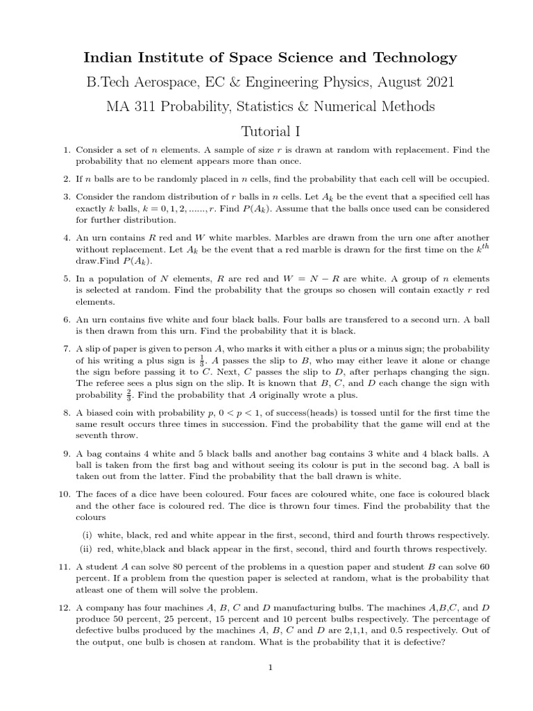 MA311 Tutorial 1 | PDF | Probability Density Function | Probability Distribution
