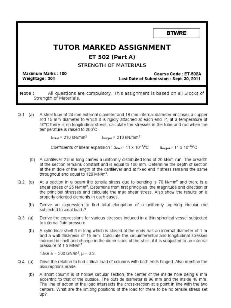 Tutor Marked Assignment: Btwre | PDF | Bending | Concrete