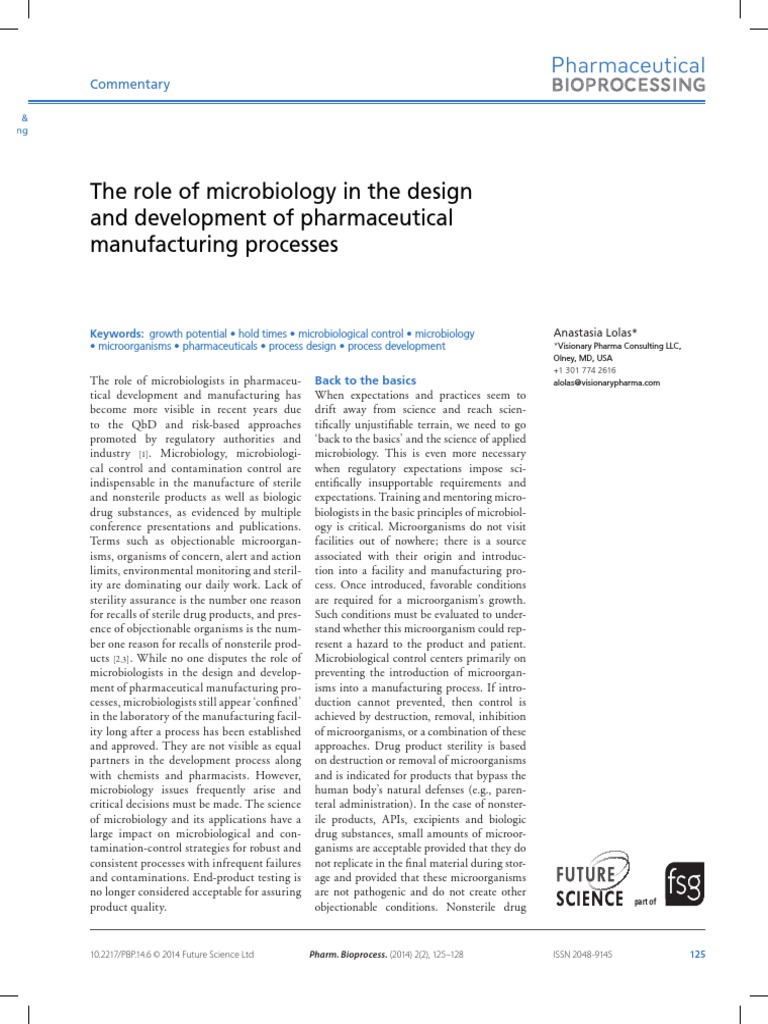 The Role of Microbiology in The Design and Development of ...