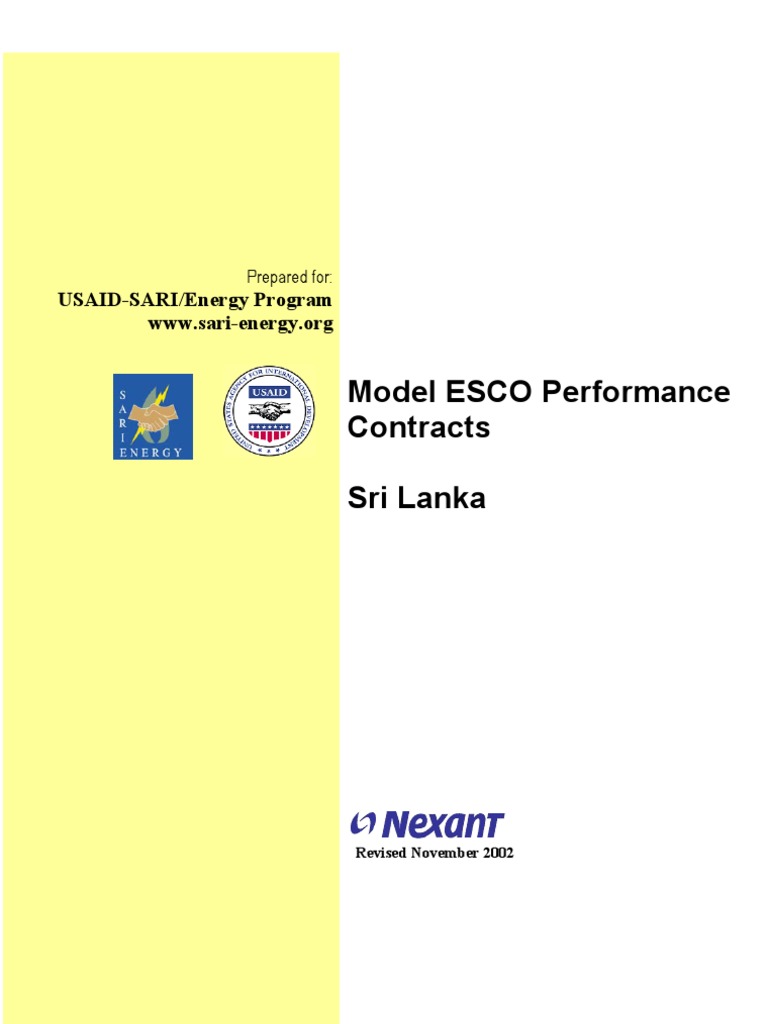 Model ESCO Performance Contracts Sri Lanka: USAID-SARI/Energy Program ...